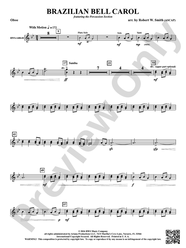 Brazilian Bell Carol: Oboe: Oboe Part - Digital Sheet Music Download
