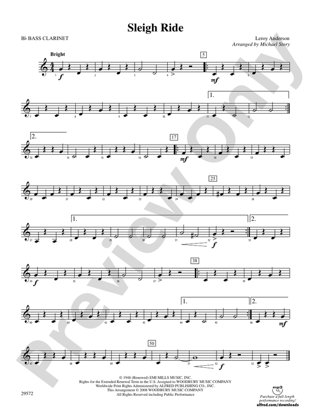 Sleigh Ride: B-flat Bass Clarinet: B-flat Bass Clarinet Part - Digital ...
