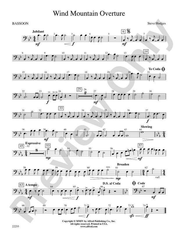 Wind Mountain Overture: Bassoon: Bassoon Part - Digital Sheet Music ...