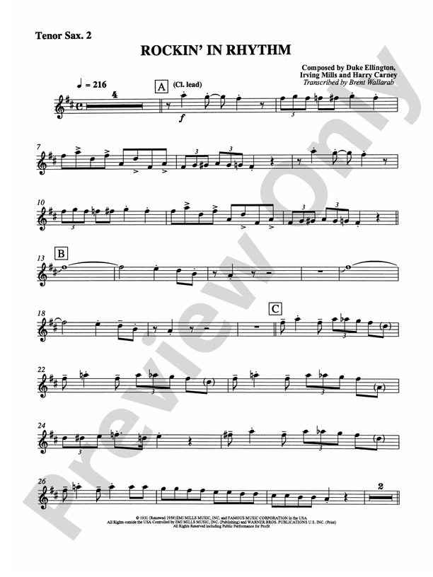 Rockin' in Rhythm: 2nd B-flat Tenor Saxophone: 2nd B-flat Tenor Saxophone Part - Digital Sheet ...
