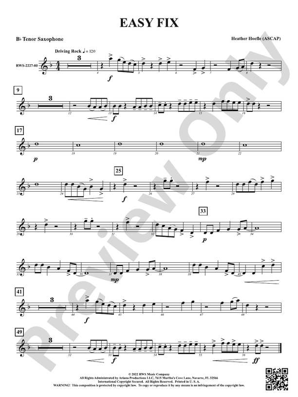 Easy Fix: B-flat Tenor Saxophone: B-flat Tenor Saxophone Part: Heather ...