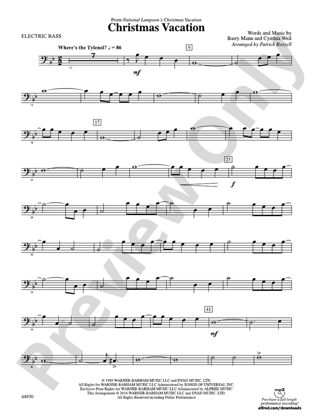 Christmas Vacation: Electric Bass: Electric Bass Part - Digital Sheet ...