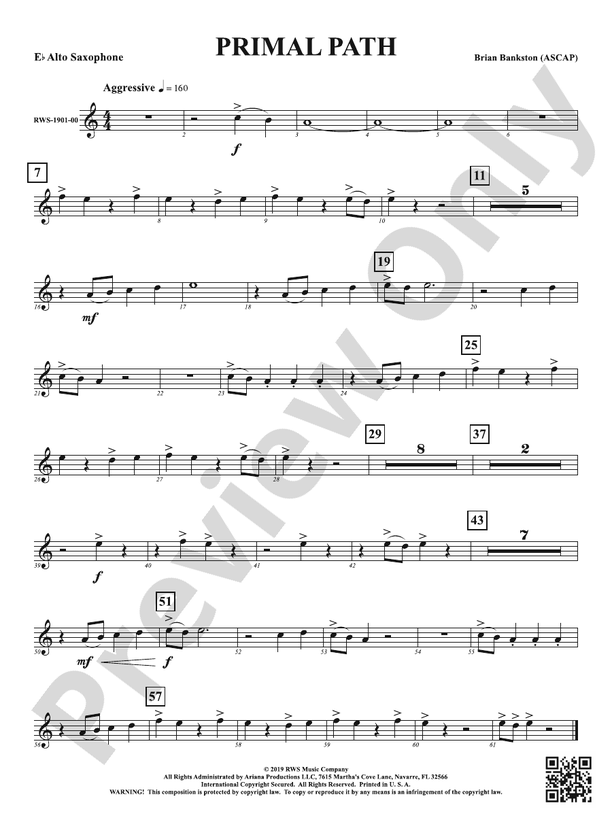 Primal Path: 1st E-flat Alto Saxophone: 1st E-flat Alto Saxophone Part: Brian Bankston - Digital ...