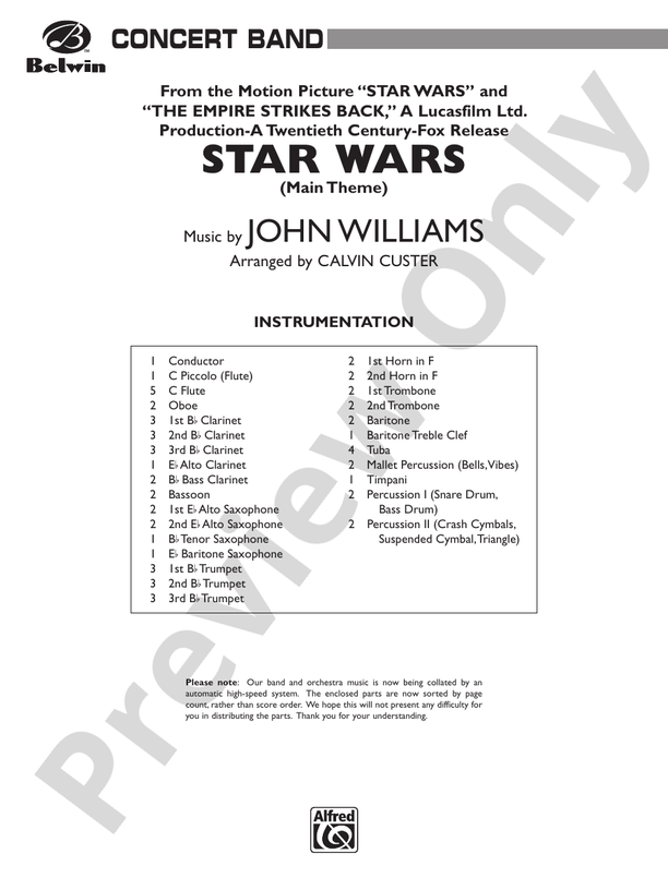 Star Wars® Main Theme: Concert Band Conductor Score & Parts: John ...