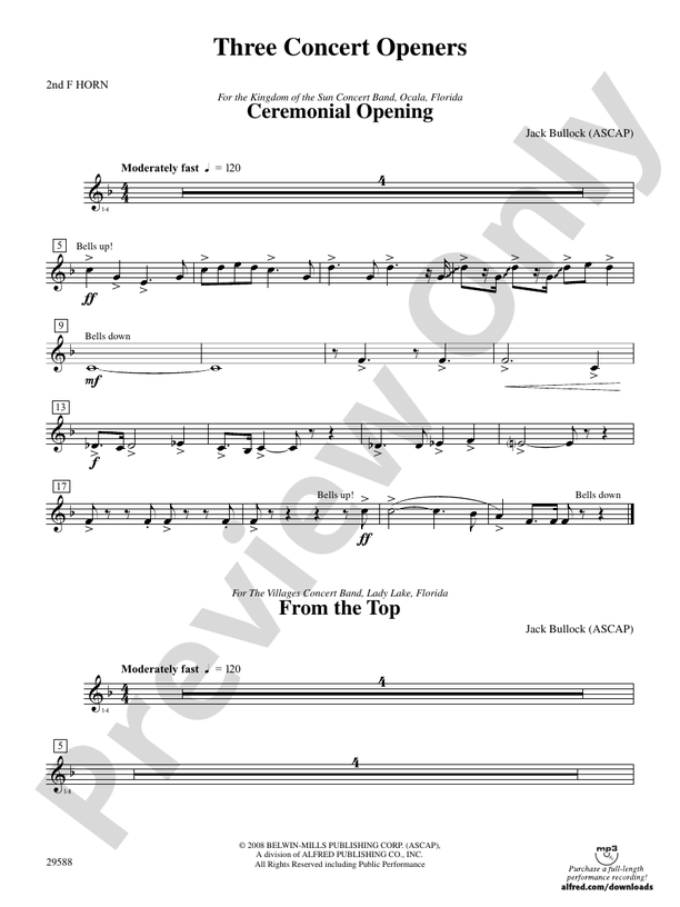 Three Concert Openers: 2nd F Horn: 2nd F Horn Part - Digital Sheet ...