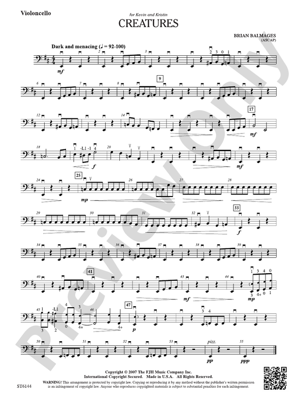 Creatures: Violoncello: Violoncello Part: Brian Balmages - Digital ...