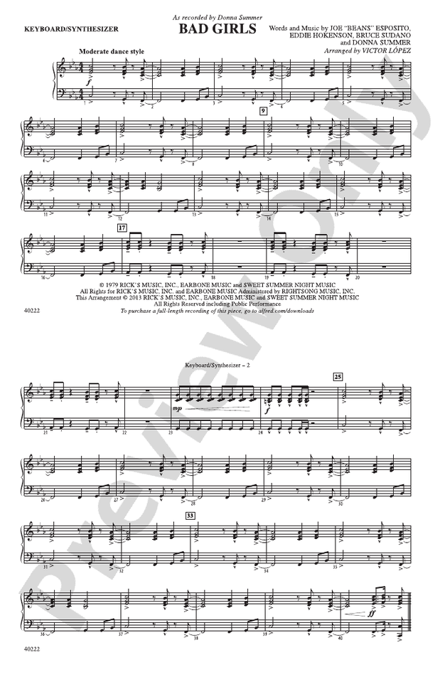 Bad Girls: Keyboard/Synthesizer: Keyboard/Synthesizer Part - Digital ...