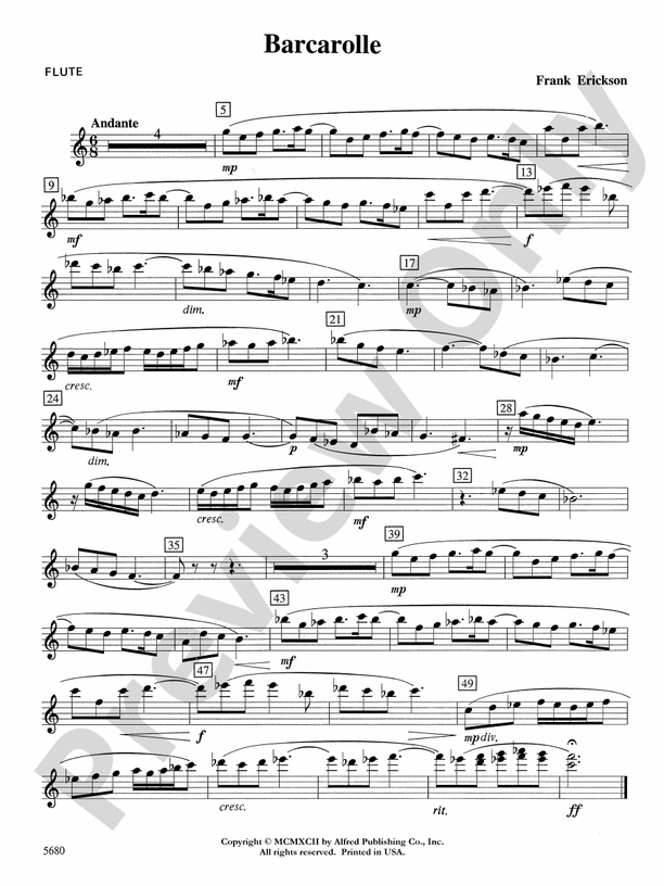 Barcarolle: Flute: Flute Part - Digital Sheet Music Download