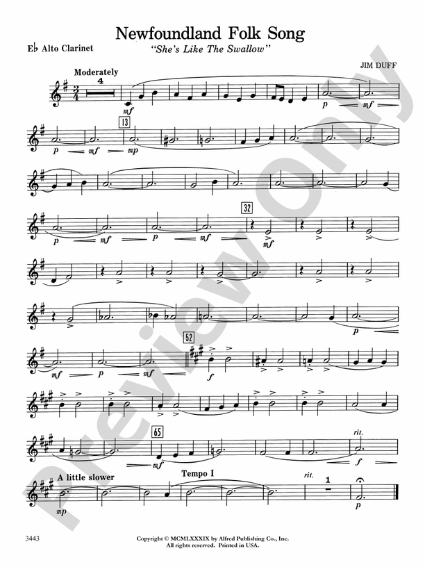 Newfoundland Folk Song: E-flat Alto Clarinet: E-flat Alto Clarinet Part ...