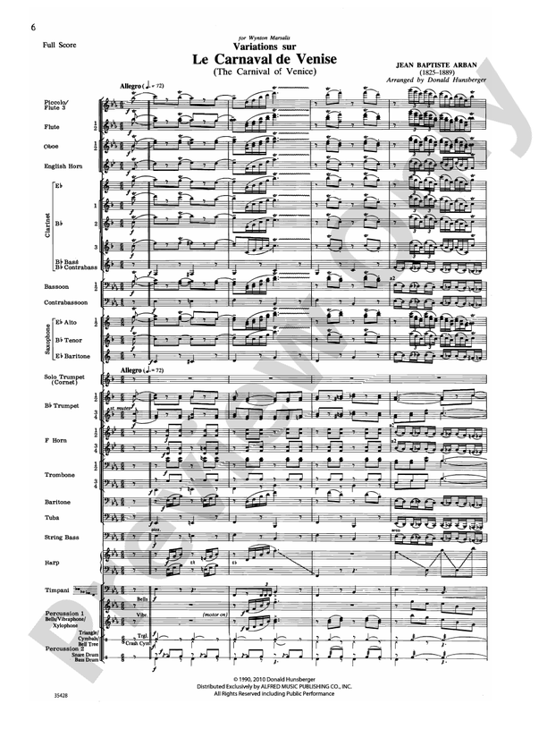 Le Carnaval de Venise: Score: Concert Band Score - Digital Sheet Music ...