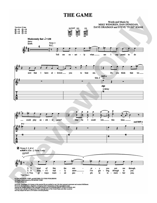 The Game: Guitar TAB: Disturbed - Digital Sheet Music Download