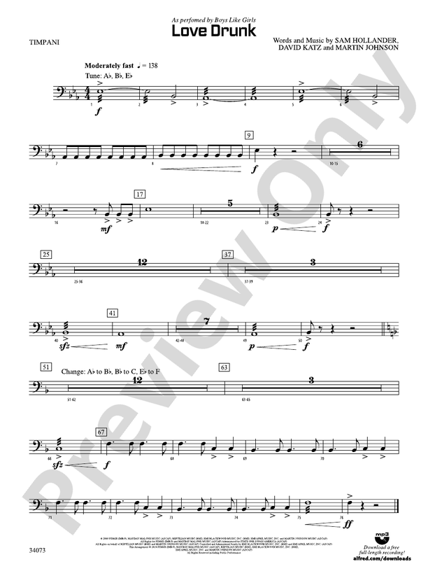 Love Drunk: Timpani: Timpani Part - Digital Sheet Music Download
