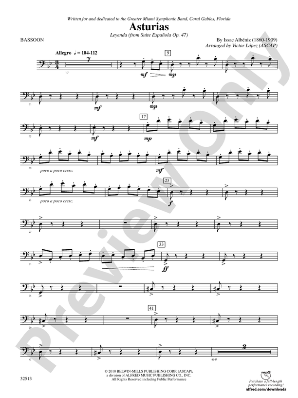 Asturias: Bassoon: Bassoon Part - Digital Sheet Music Download