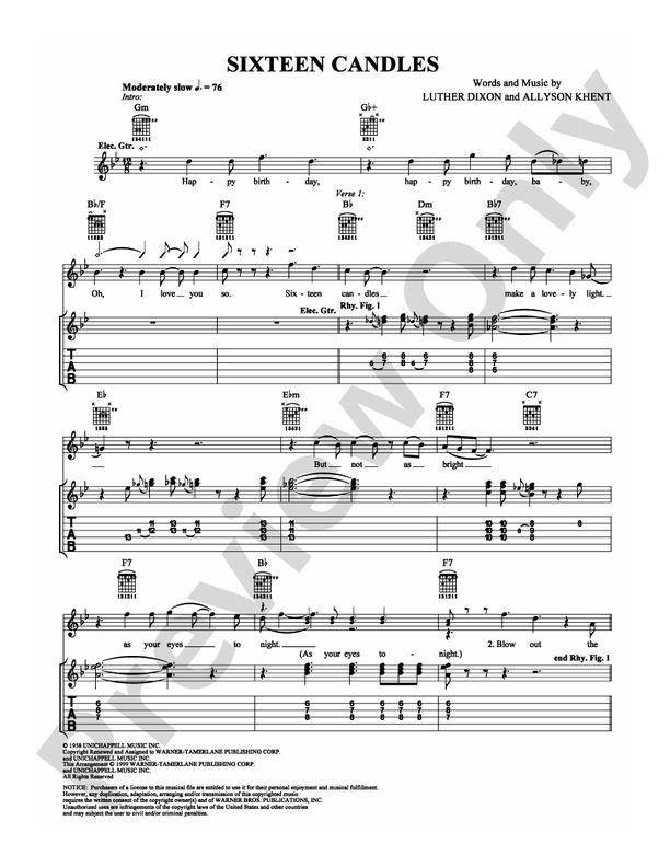 Sixteen Candles: Easy Guitar: The Crests - Digital Sheet Music Download