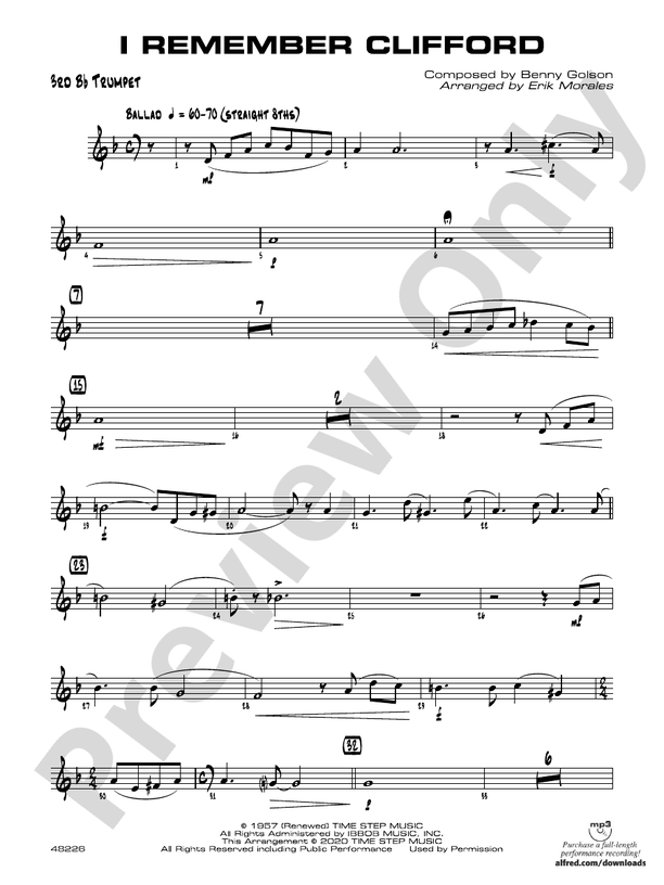 I Remember Clifford: 3rd B-flat Trumpet: 3rd B-flat Trumpet Part - Digital Sheet Music Download