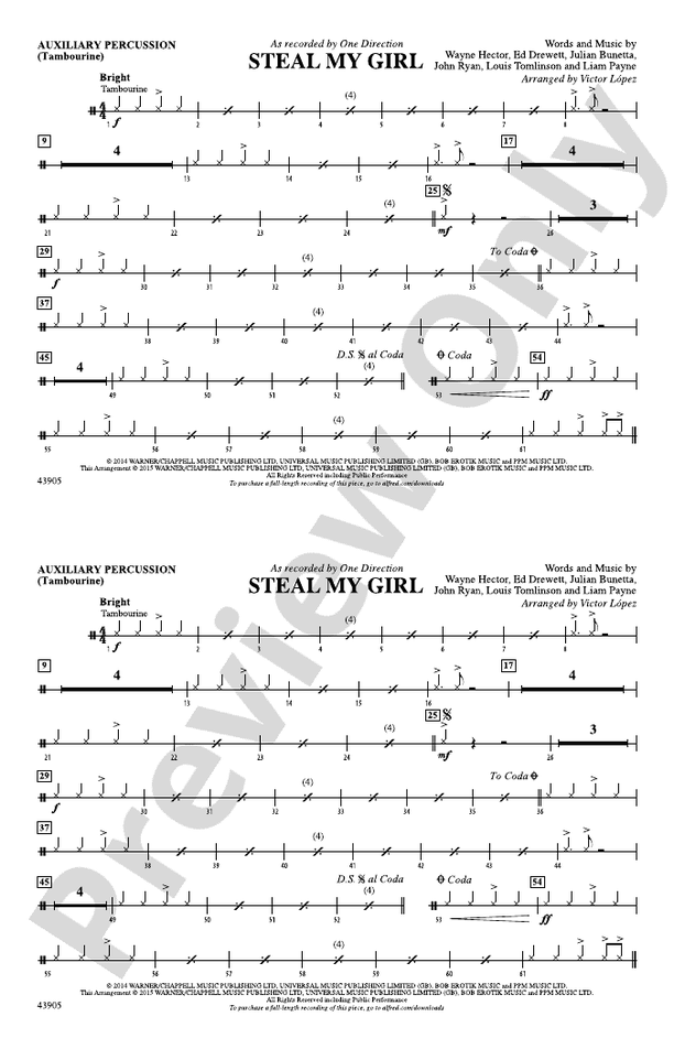 Steal My Girl: Auxiliary Percussion: Auxiliary Percussion Part ...