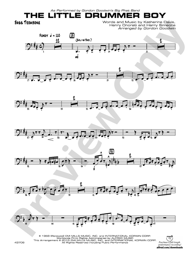 The Little Drummer Boy: Bass Trombone: Bass Trombone Part - Digital ...