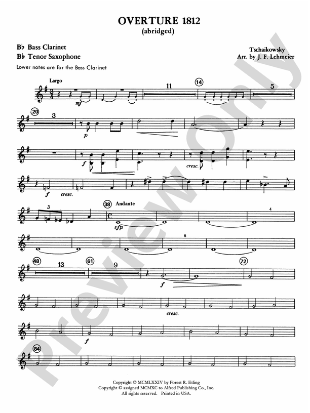 Overture 1812: B-flat Bass Clarinet: B-flat Bass Clarinet Part ...