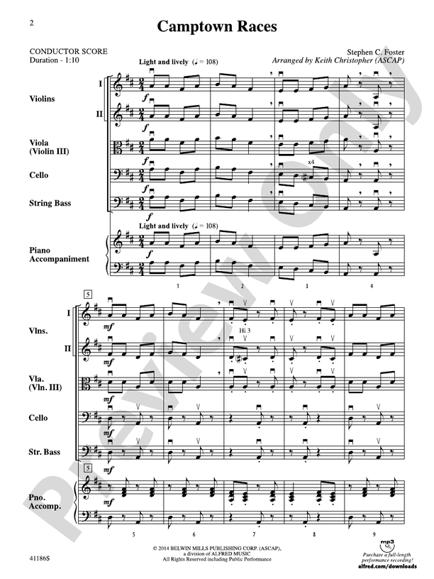 Camptown Races: String Orchestra Conductor Score & Parts: Stephen C ...