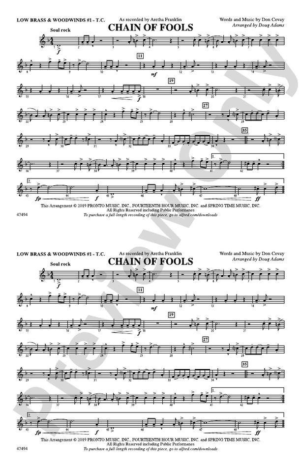 Chain of Fools: Low Brass & Woodwinds #1 - Treble Clef: Low Brass ...
