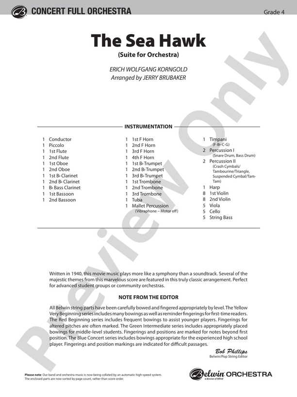 The Sea Hawk: Full Orchestra Conductor Score & Parts: Erich Wolfgang ...