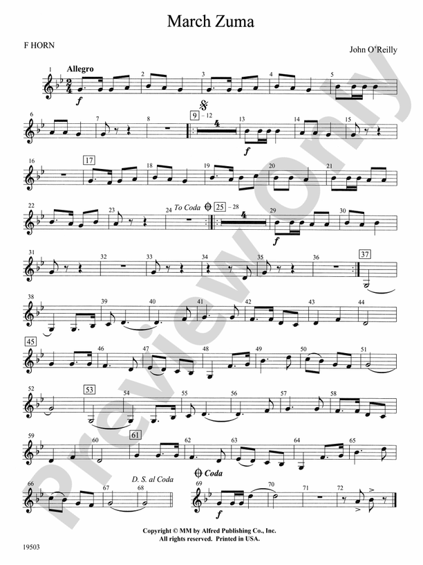 March Zuma: 1st F Horn: 1st F Horn Part - Digital Sheet Music Download