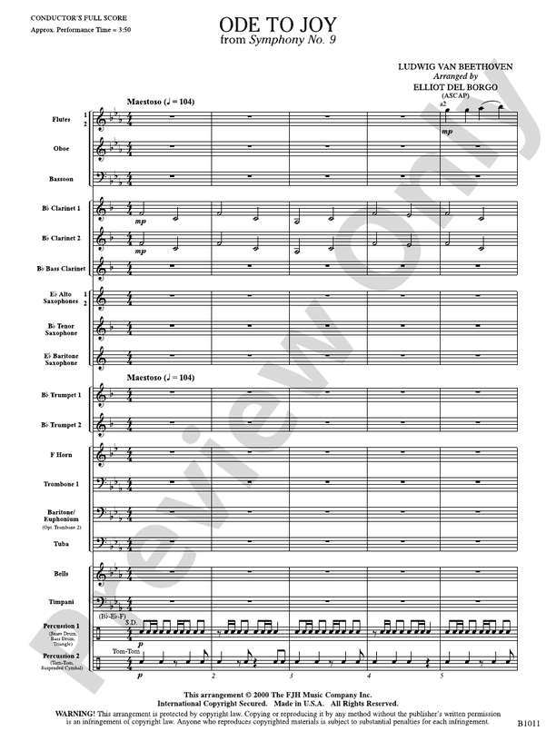 Ode to Joy: Score: Concert Band Score: Ludwig van Beethoven - Digital ...