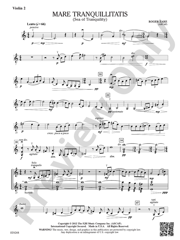 Mare Tranquillitatis: Violin 2: Violin 2 Part: Roger Zare - Digital ...