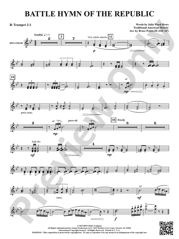 Battle Hymn of the Republic: 2nd & 3rd Trumpet: 2nd & 3rd Trumpet Part ...