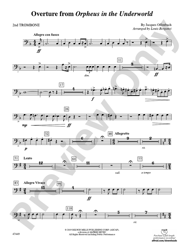 Overture from Orpheus in the Underworld: 2nd Trombone: 2nd Trombone Part - Digital Sheet Music ...
