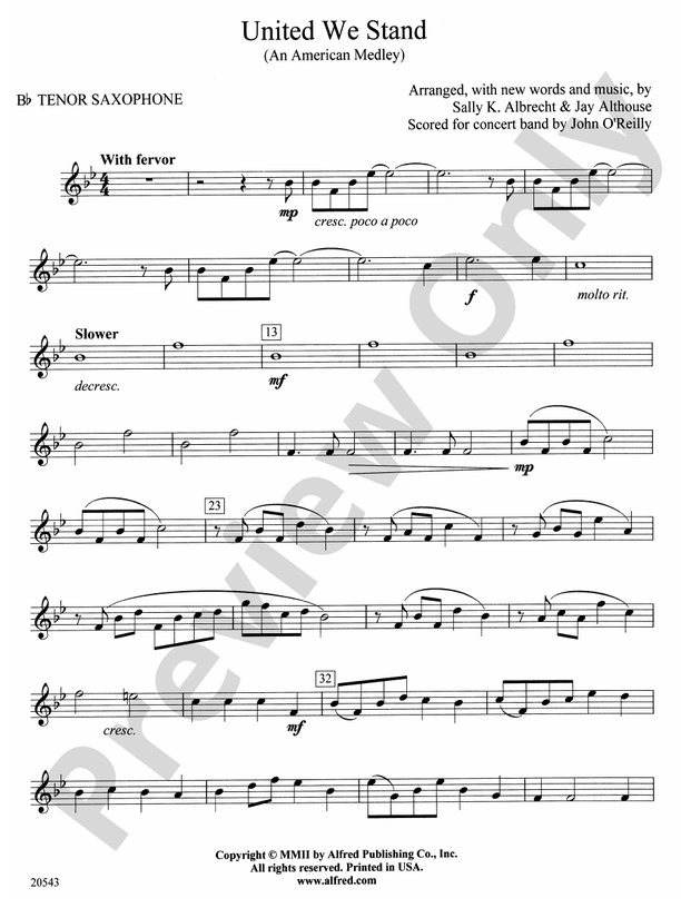United We Stand (An American Medley): B-flat Tenor Saxophone: B-flat Tenor Saxophone Part ...
