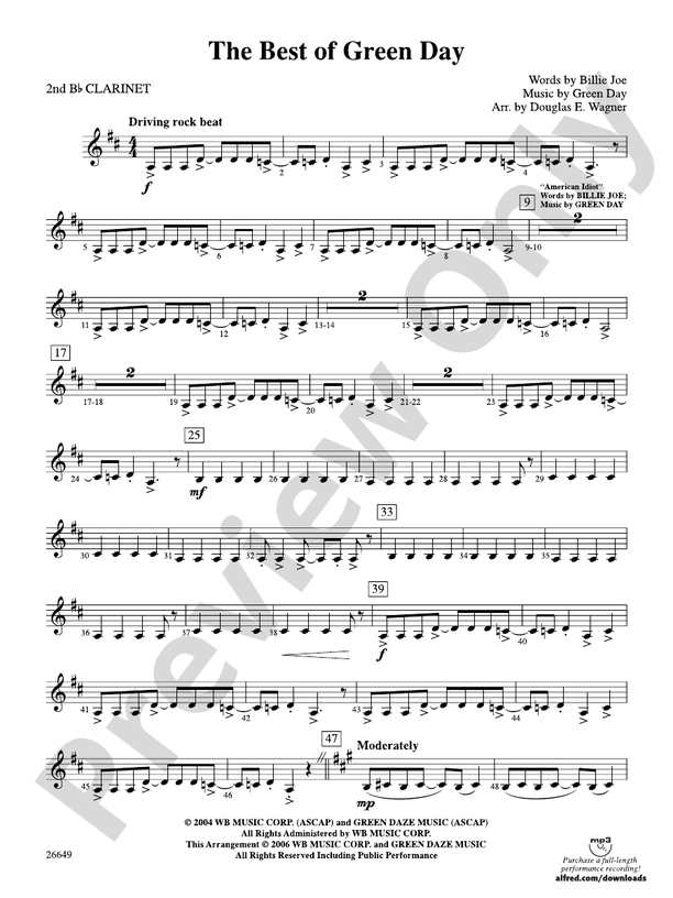 The Best of Green Day: 2nd B-flat Clarinet: 2nd B-flat Clarinet Part ...