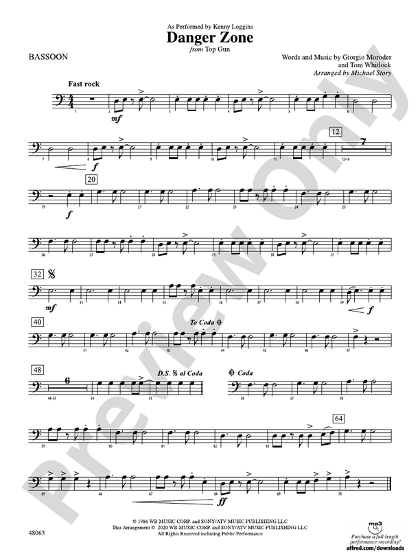 Danger Zone from Top Gun: Bassoon: Bassoon Part - Digital Sheet Music ...