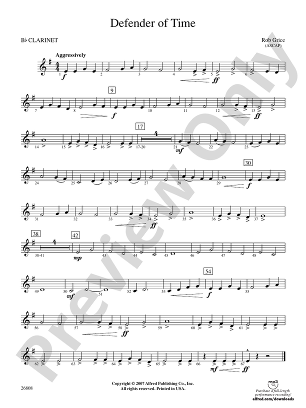 Defender of Time: 1st B-flat Clarinet: 1st B-flat Clarinet Part - Digital Sheet Music Download