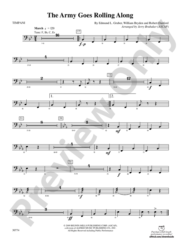 The Army Goes Rolling Along: Timpani: Timpani Part - Digital Sheet ...