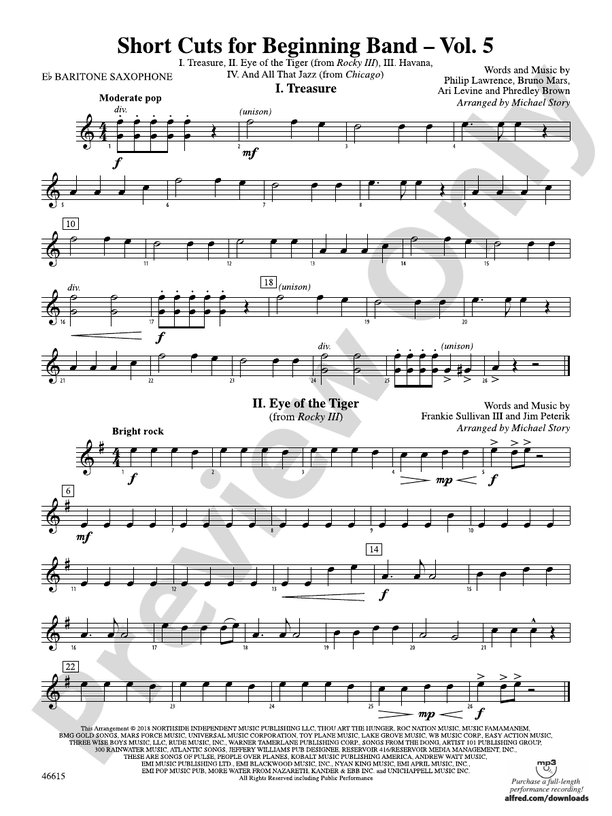 Short Cuts for Beginning Band -- Vol. 5: E-flat Baritone Saxophone: E ...