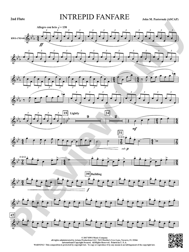 Intrepid Fanfare: 2nd Flute: 2nd Flute Part: John M. Pasternak - Digital Sheet Music Download