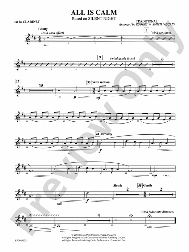All Is Calm (Based on "Silent Night"): 1st B-flat Clarinet: 1st B-flat ...