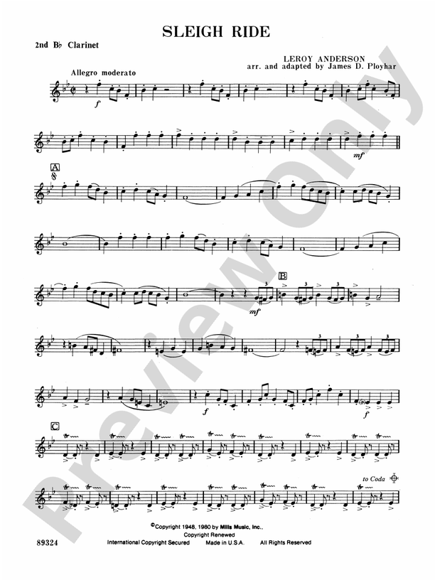 Sleigh Ride: 2nd B-flat Clarinet: 2nd B-flat Clarinet Part - Digital ...