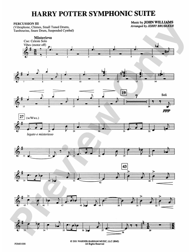 Harry Potter Symphonic Suite: 3rd Percussion: 3rd Percussion Part ...