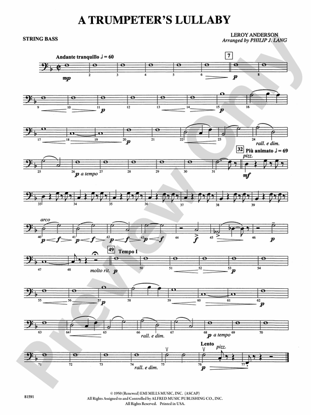 Trumpeter's Lullaby: String Bass: String Bass Part - Digital Sheet ...