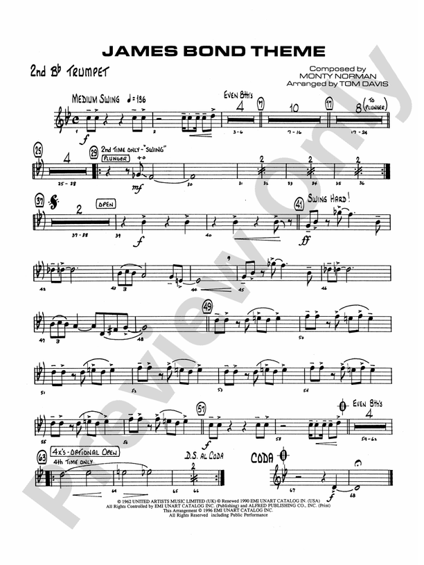 James Bond Theme: 2nd B-flat Trumpet: 2nd B-flat Trumpet Part - Digital Sheet Music Download