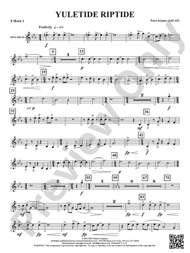 Yuletide Riptide: 1st F Horn: 1st F Horn Part: Peter Sciaino - Digital Sheet Music Download