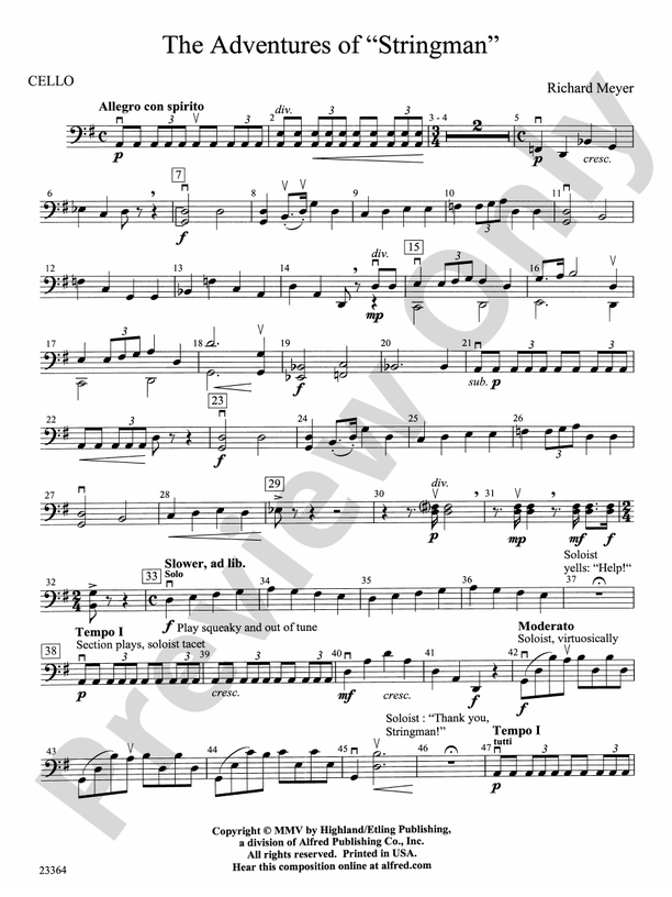 The Adventures of "Stringman": Cello: Cello Part - Digital Sheet Music ...