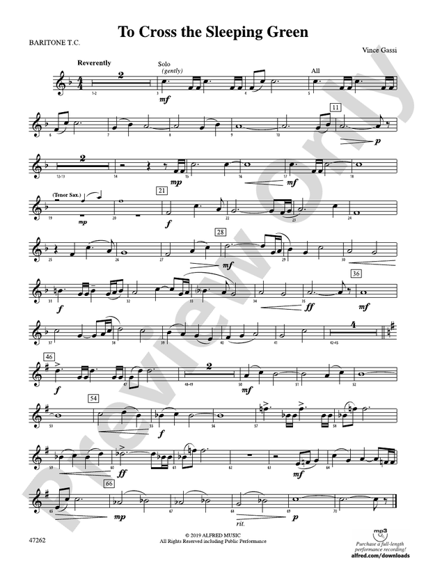 To Cross the Sleeping Green: Baritone T.C.: Baritone T.C. Part ...