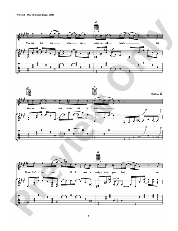 Dear Mr. Fantasy: Easy Guitar: Traffic - Digital Sheet Music Download