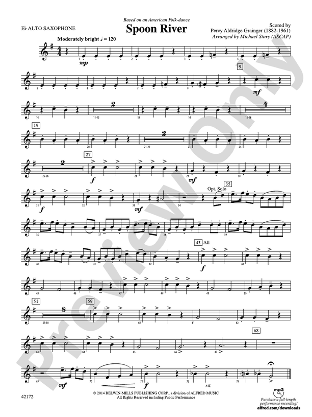 Spoon River: E-flat Alto Saxophone: E-flat Alto Saxophone Part ...