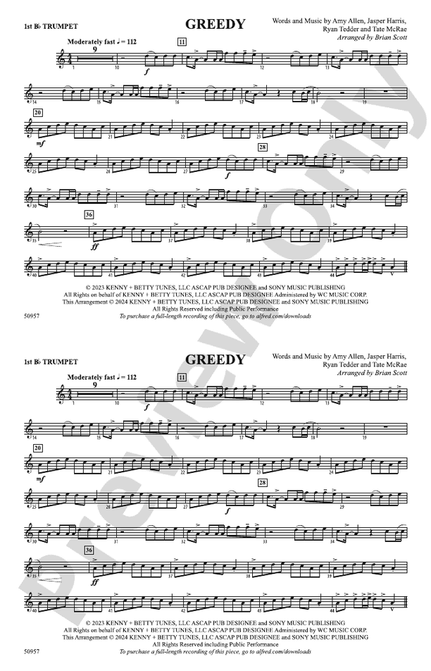 Greedy: 1st B-flat Trumpet: 1st B-flat Trumpet Part - Digital Sheet ...