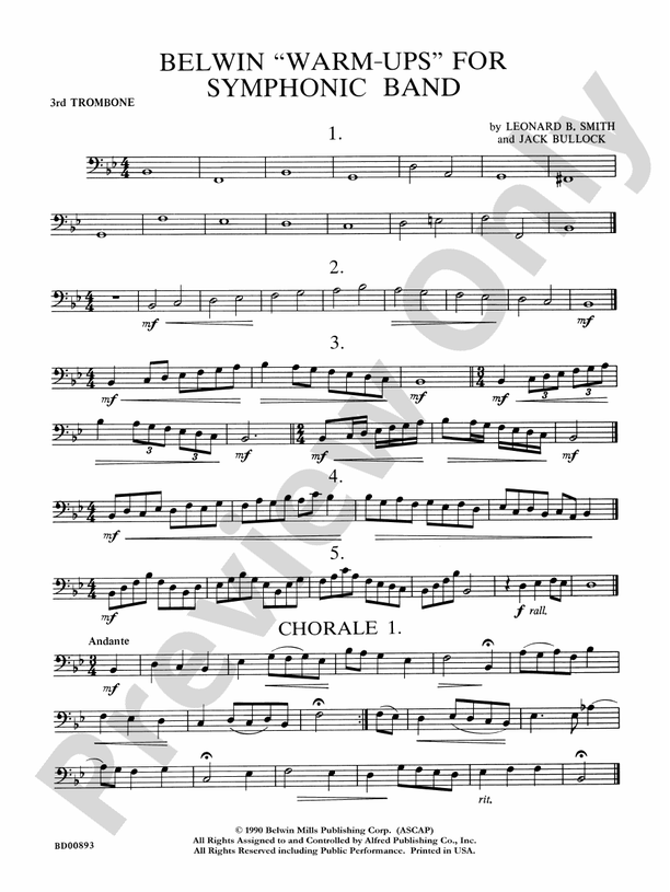 Belwin "Warm-Ups" for Symphonic Band: 3rd Trombone: 3rd Trombone Part - Digital Sheet Music Download