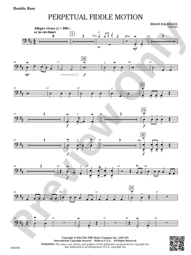 Perpetual Fiddle Motion: Double Bass: Double Bass Part: Brian Balmages ...